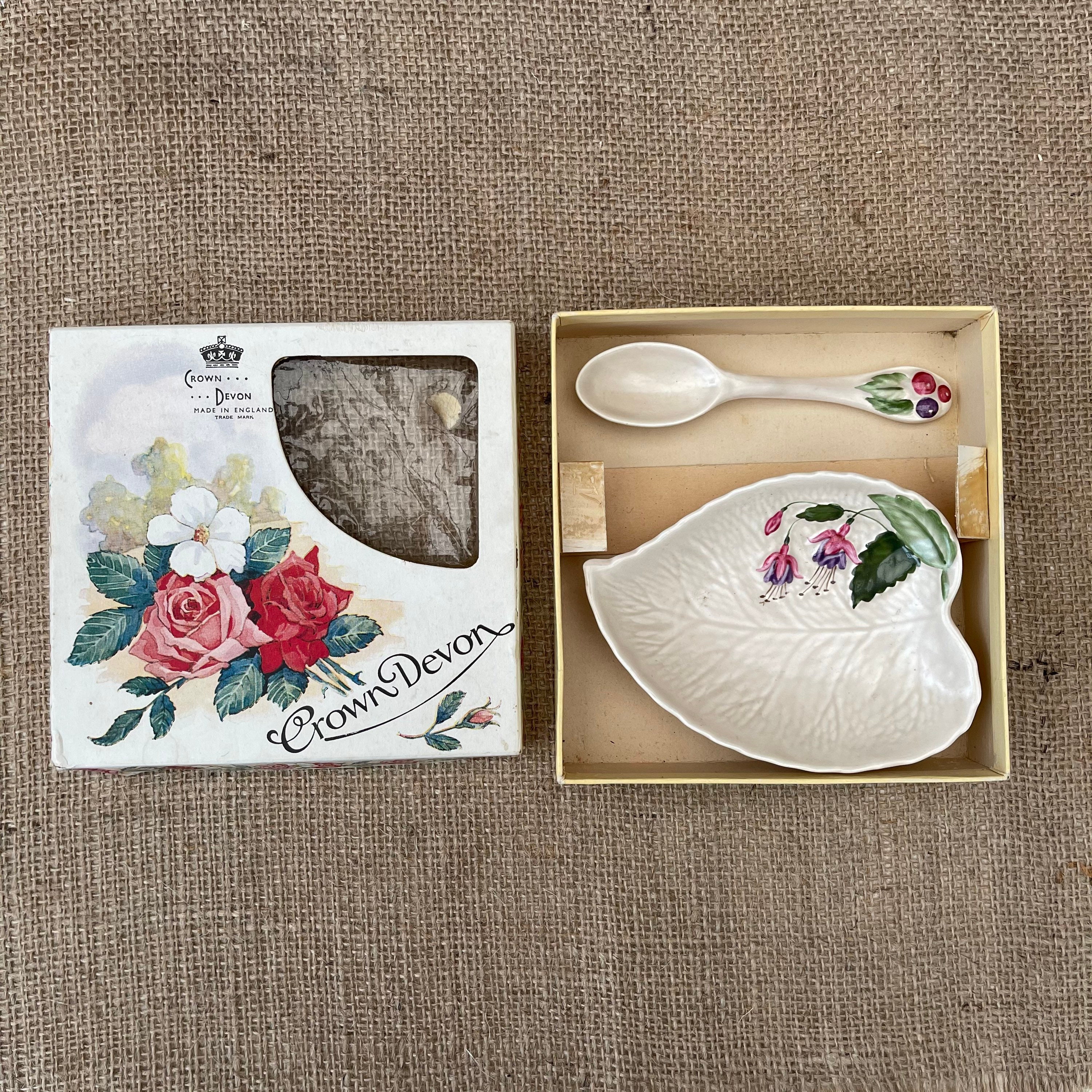 A Rare, Gorgeous Crown Devon Hand Painted Fuchsia Floral Jam Dish With ...