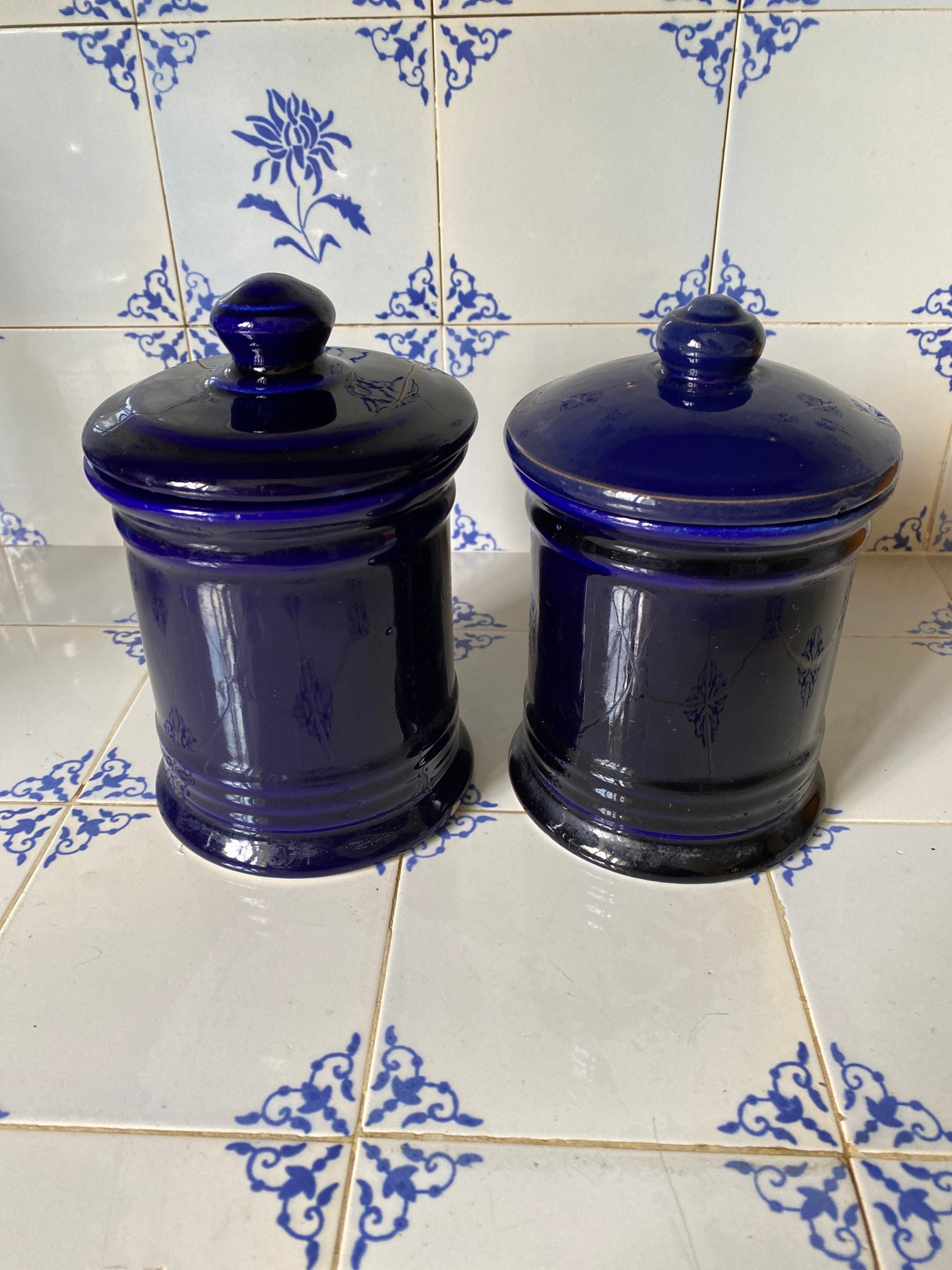 A Rare Set of Two Cobalt Blue China Lidded Canister Pots With | Etsy
