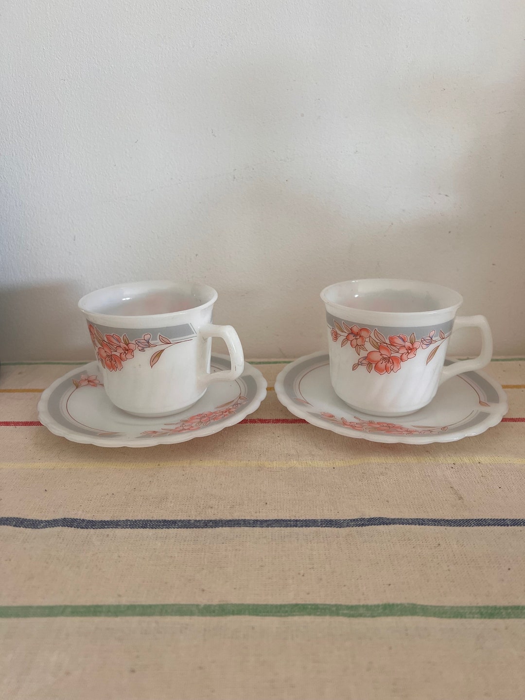 Vintage Arcopal Harlequin Tea Cup Set: Floral Milk Glass, 1950s - Etsy