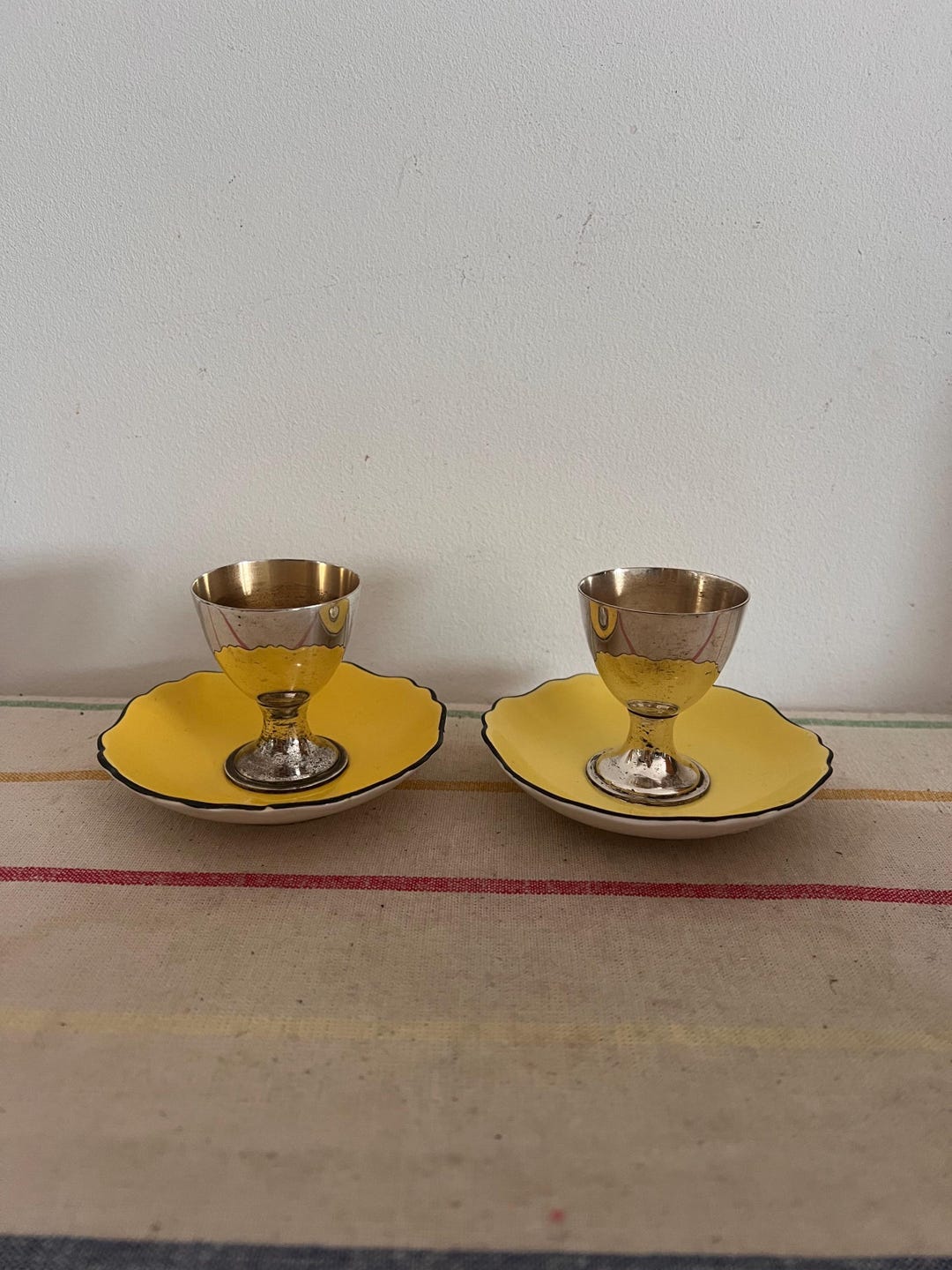 A Rare Pair of Beautiful Silver Egg Cups Attached to Gorgeous Yellow ...
