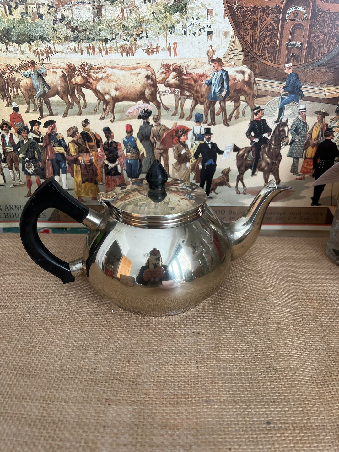 A Large Size Heavy Weight French Antique Teapot With a Black Bakelite ...