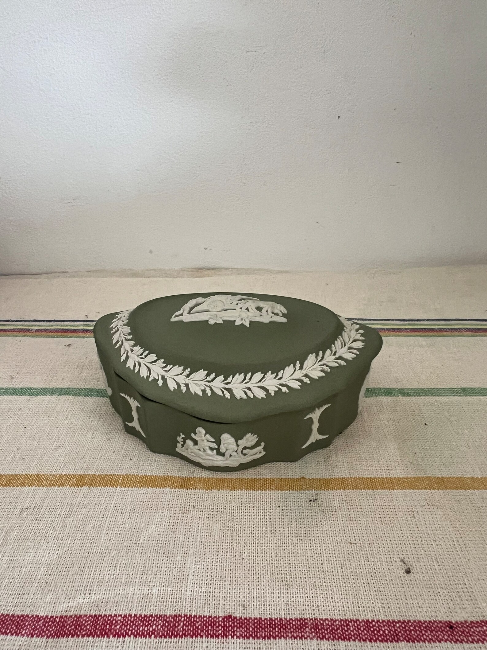 A Lovely Sage Green Wedgwood Jasperware Lidded Trinket Pin Ring ...