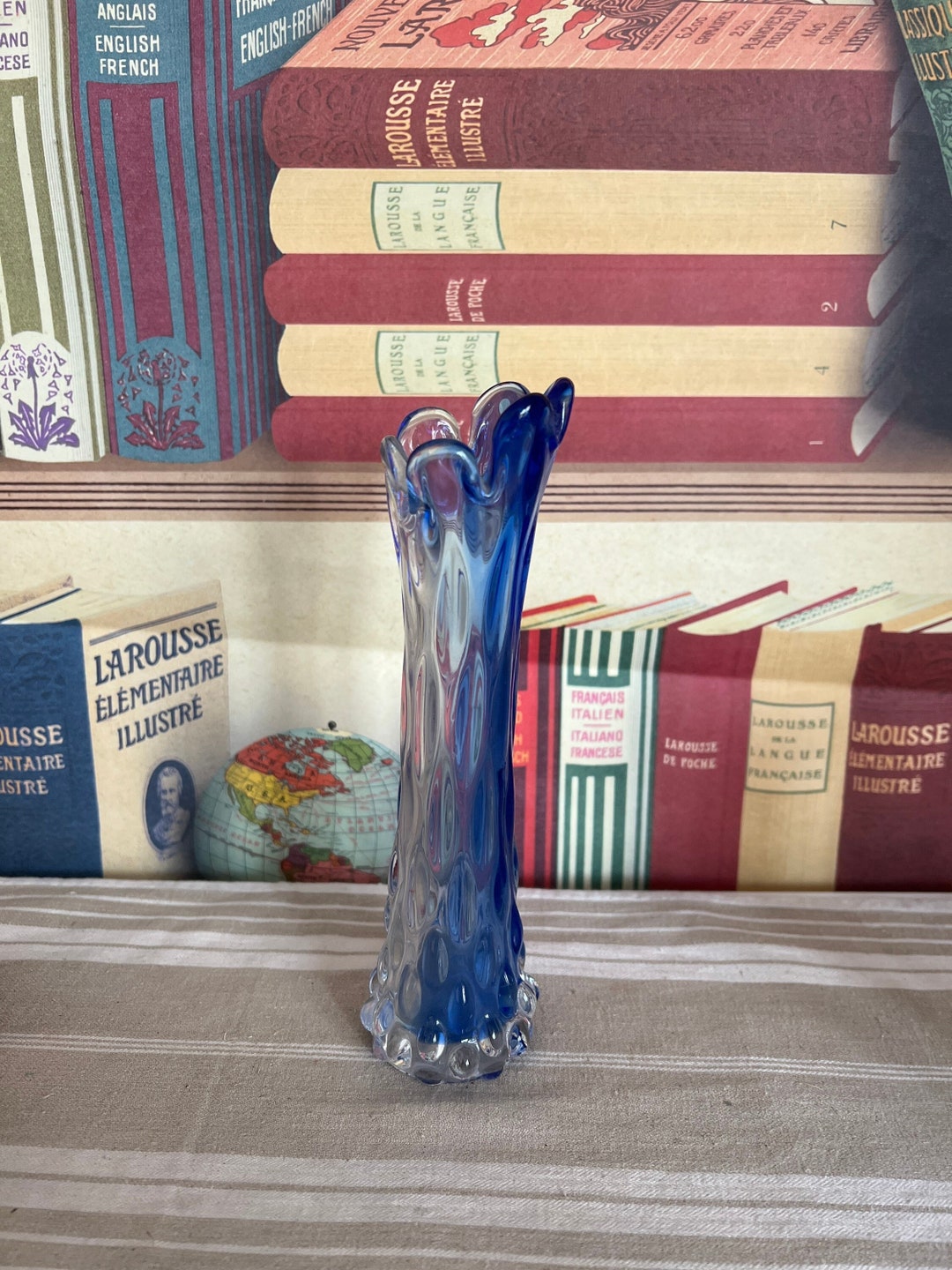Vintage Tajima Japan Cased Textured Blue/clear Glass Hot-worked Rim Bud ...