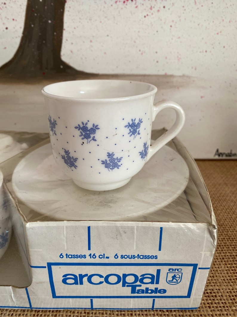 French Vintage Arcopal Blue and White Forget Me Not 12 Piece Tea Coffee ...