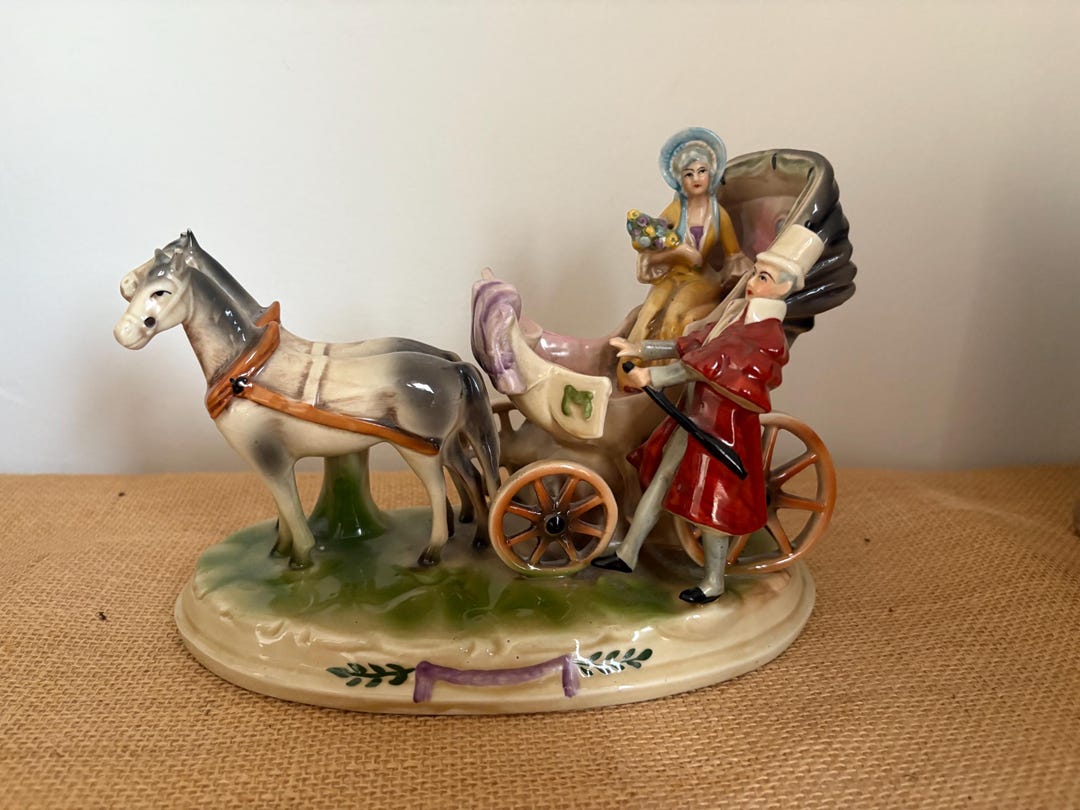 A Large GDR East German Porcelain Horse-drawn Carriage Ornament ...