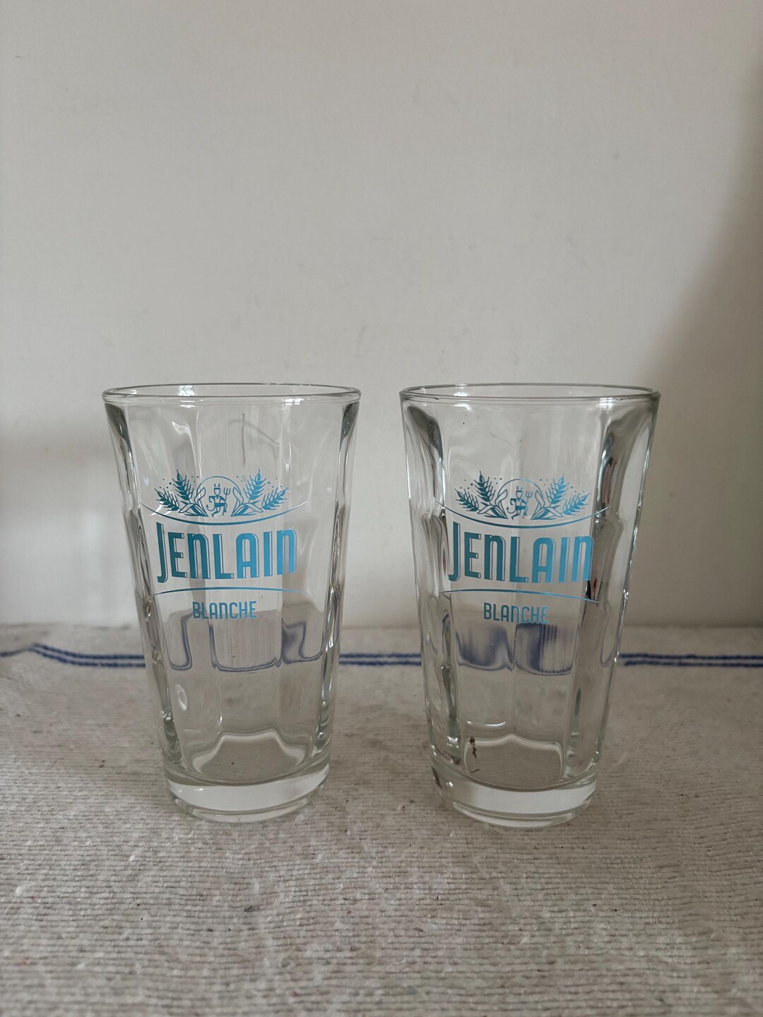 A Pair of Unusual Design Jenlain Blanche Logo 25 Cl Glasses to Serve ...