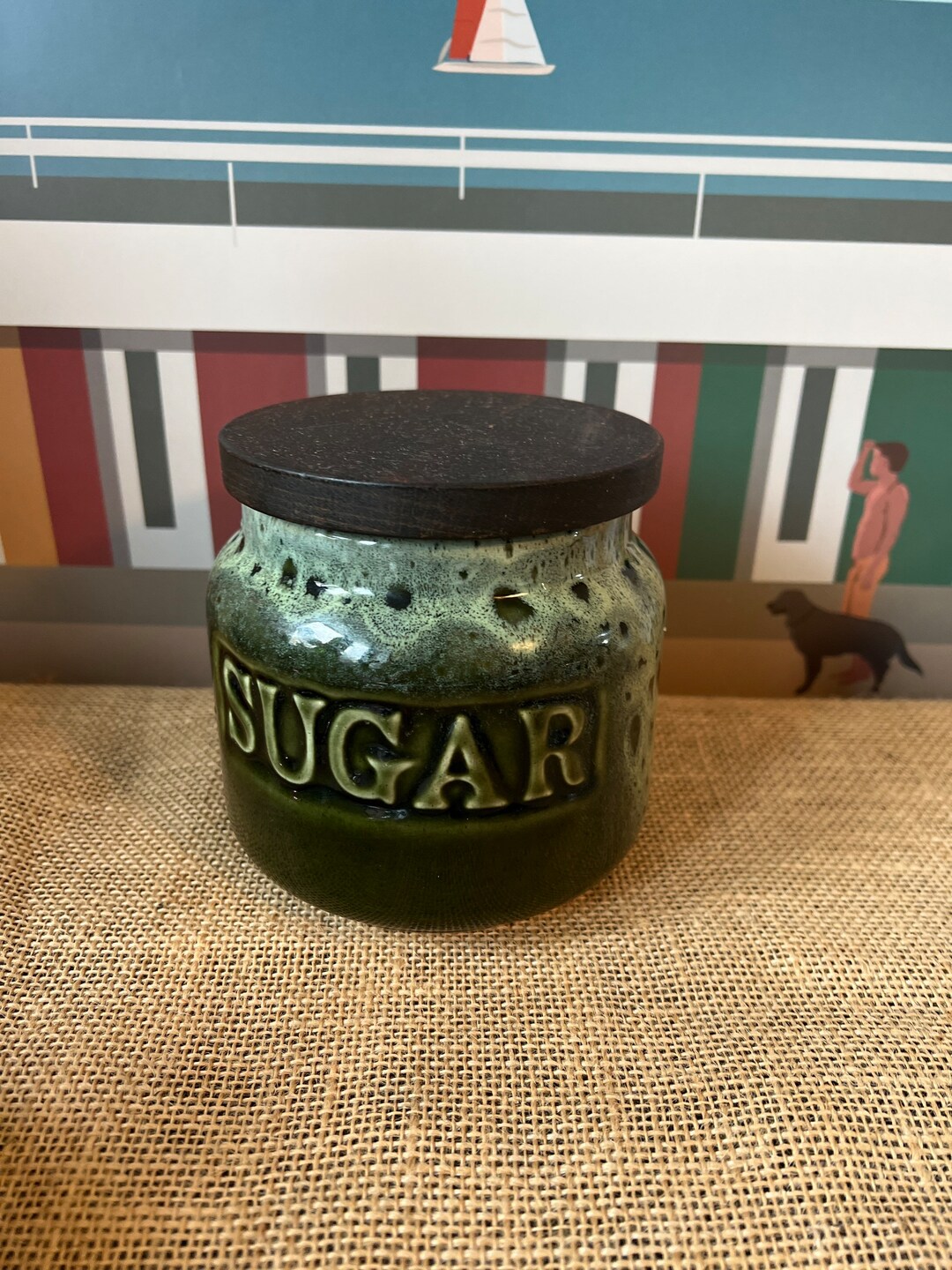 Vintage Fosters Pottery Green Honey Comb Lava Sugar Canister Storage ...