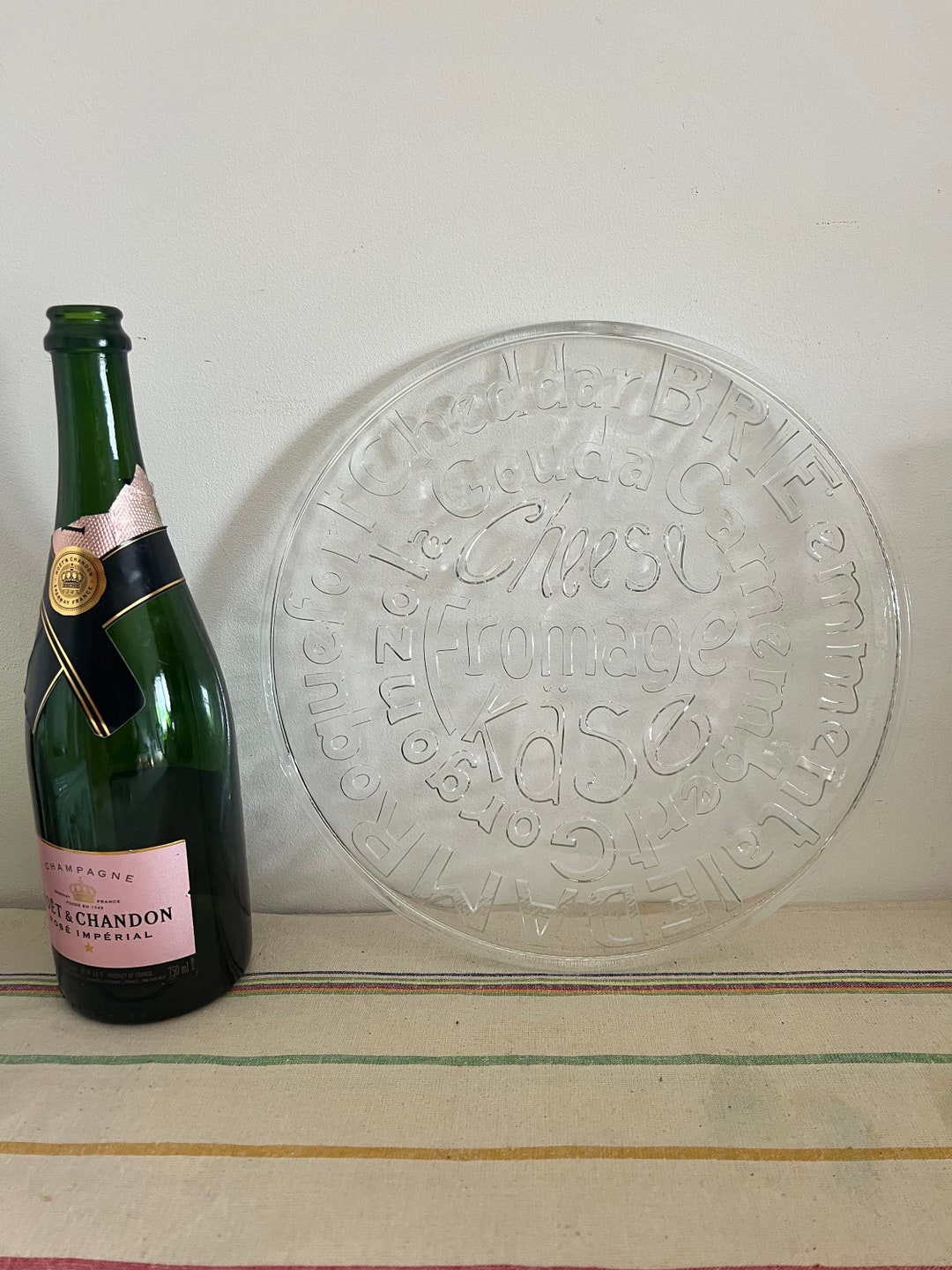 Vintage Pressed Glass Round Cheese Plate With Then Embossed Names of ...