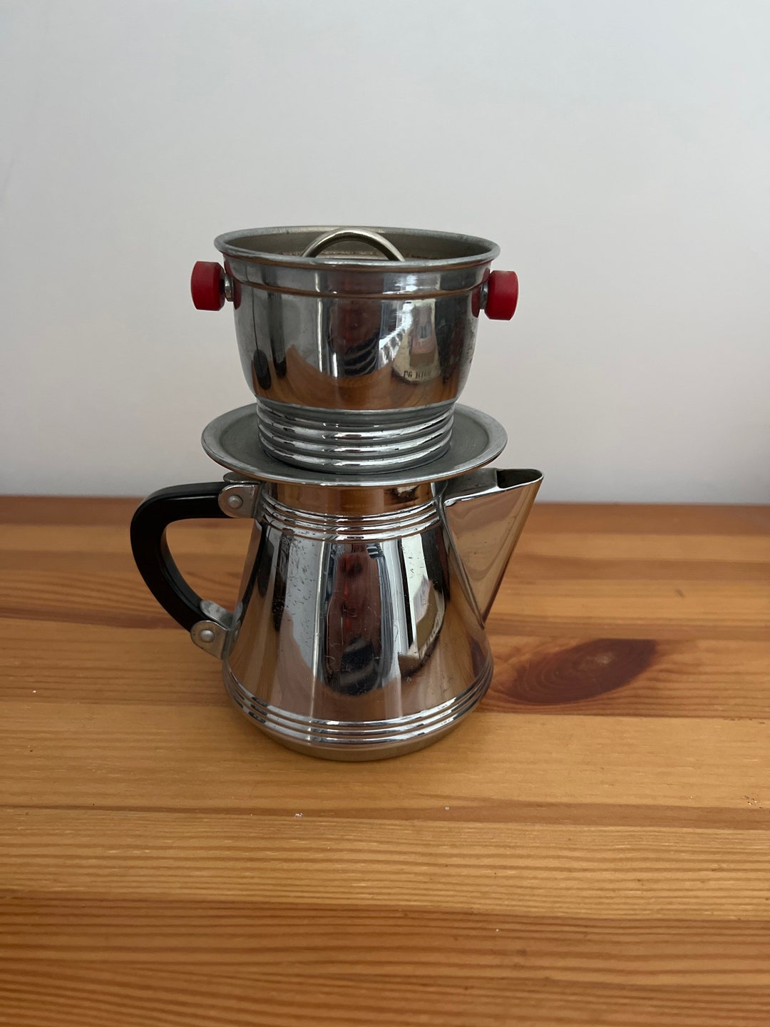 A French Vintage Trio of Chromed Metal Jug and One Cup Coffee ...