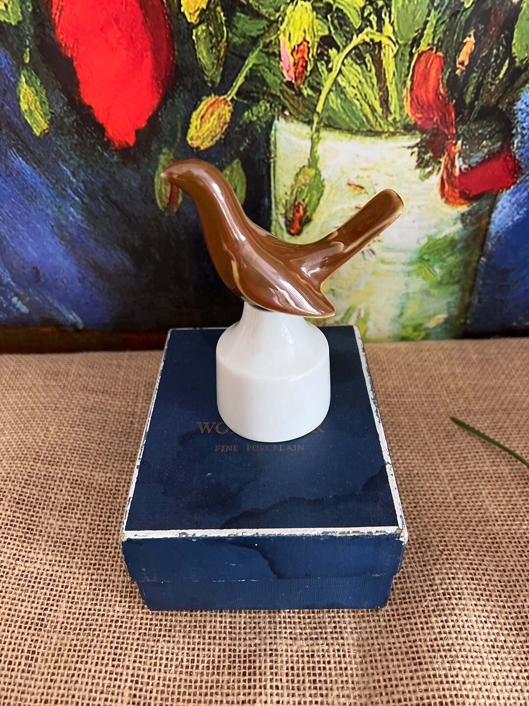 A Really Cute Boxed Brown Bone China Bird Pie Funnel by Royal Worcester ...