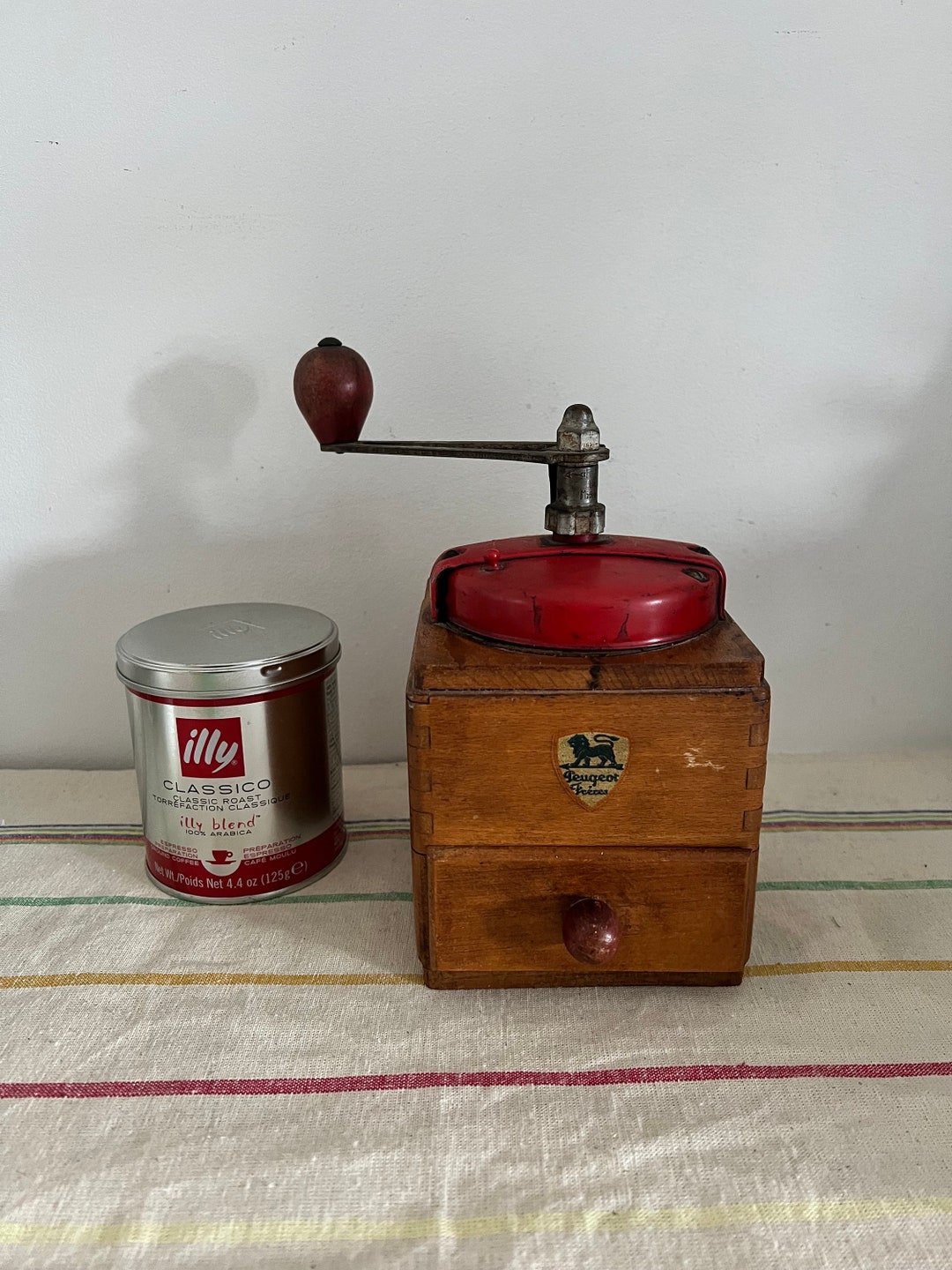 Antique French Coffee Grinder Made by Peugeot Freres. Red Metal Grinder ...
