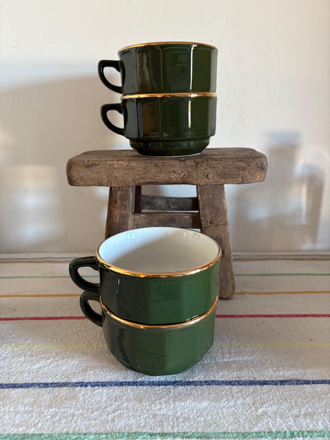 Vintage Apilco Cappuccino Cups and Saucers: French Green Porcelain ...
