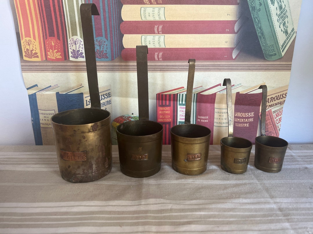 A Rare Beautiful Set of 6 French Antique Hand Made Brass Measuring ...