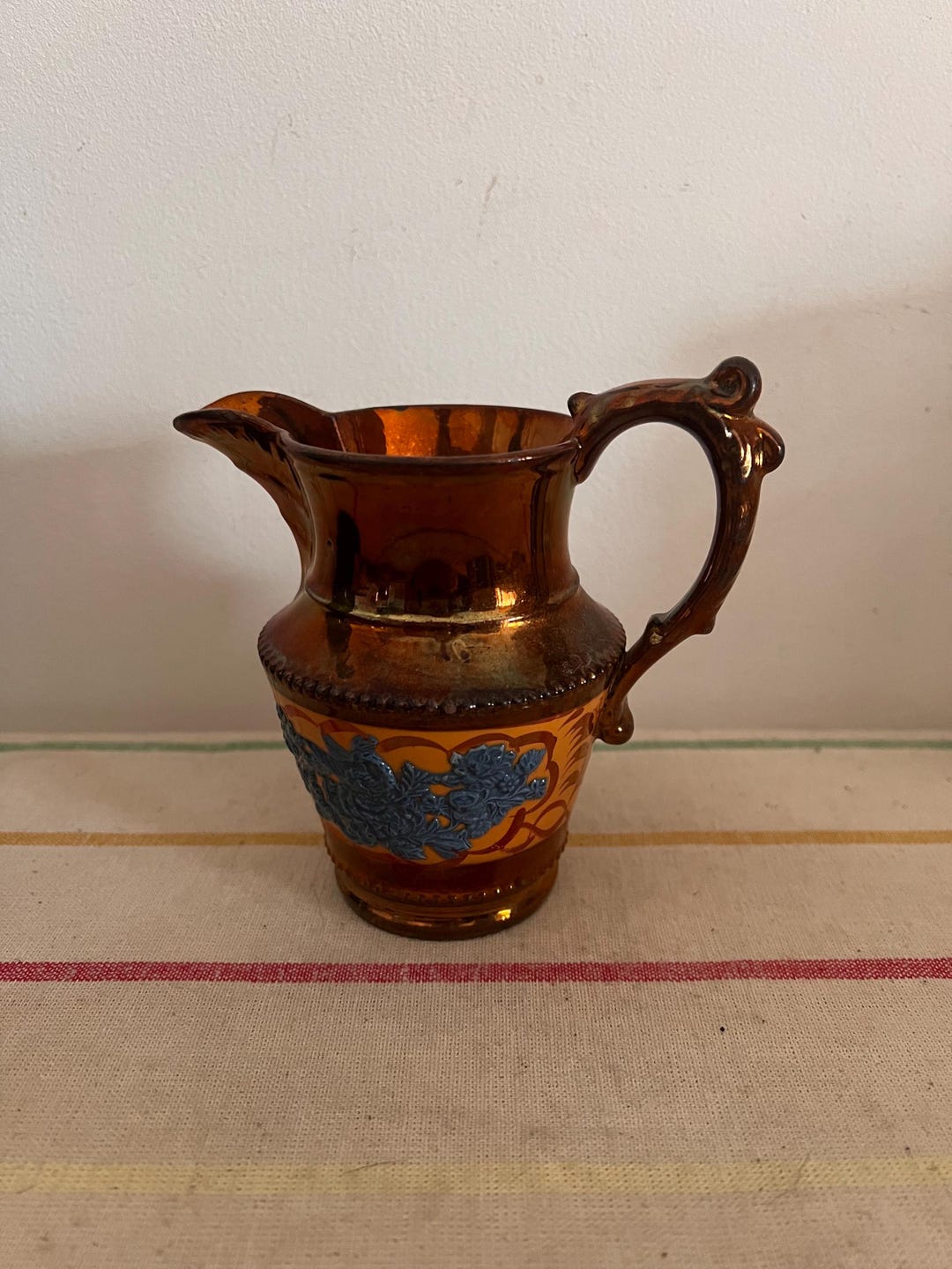 A Small Gorgeous Victorian Lustreware Jug With a Blue Raised Decor - Etsy