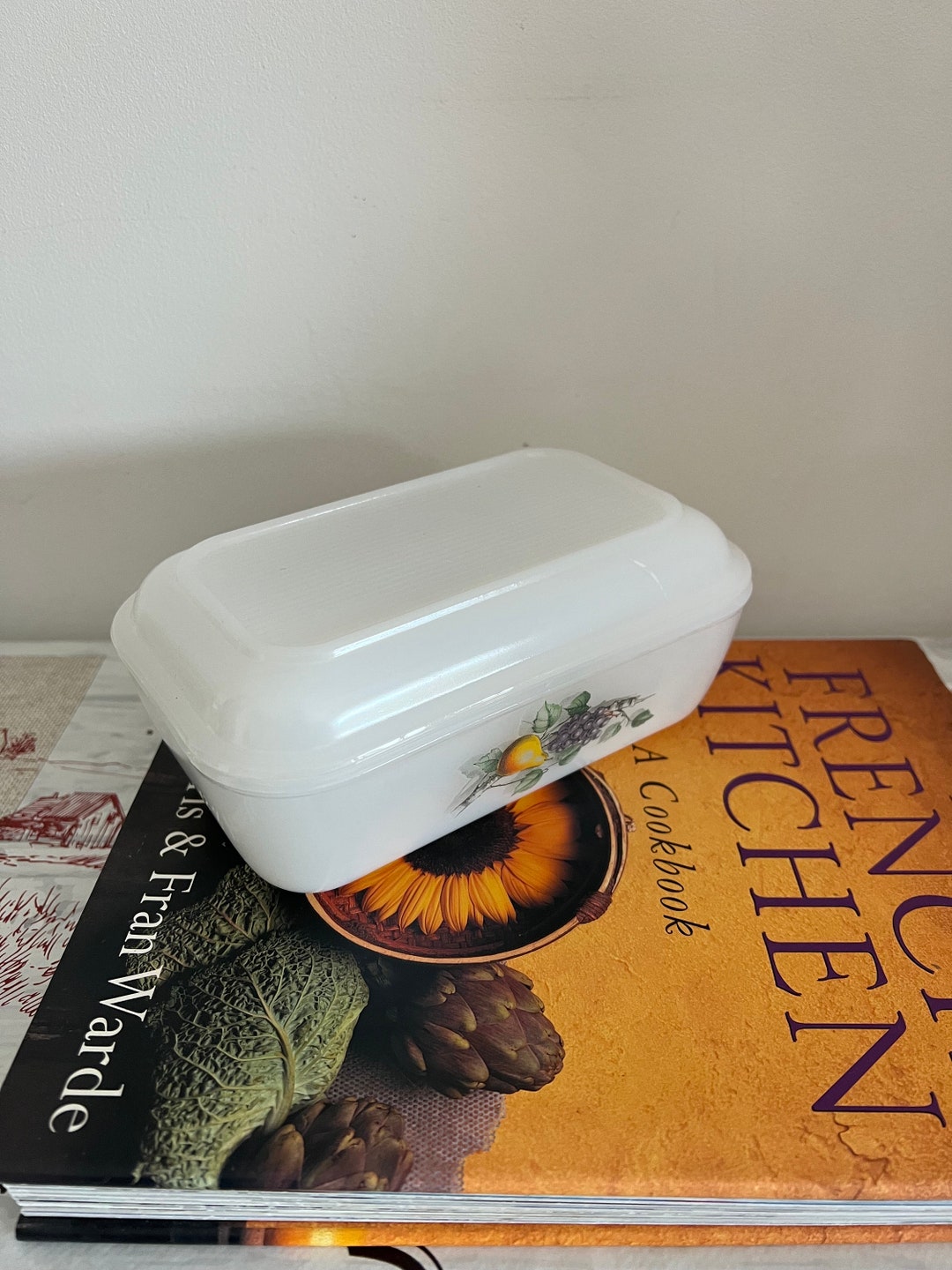 An Unusual French Vintage Arcopal White Glass Lidded Glass Butter Dish ...