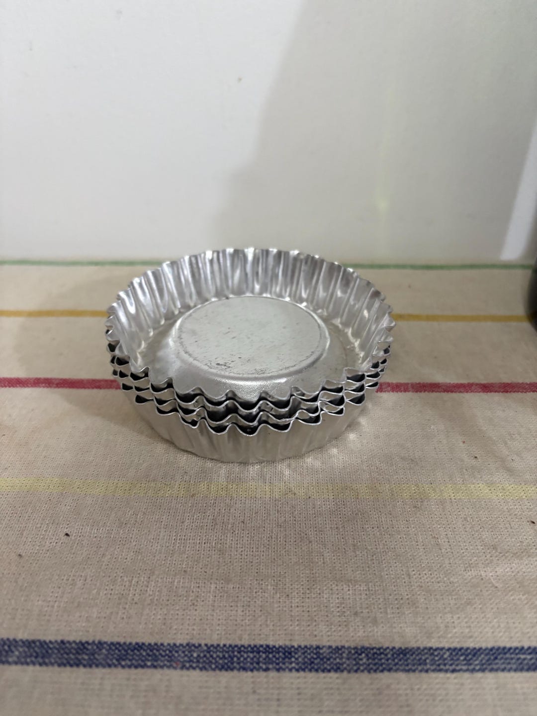 A French Vintage Set of Four Shiny Metal Decorative Fluted Crimped ...