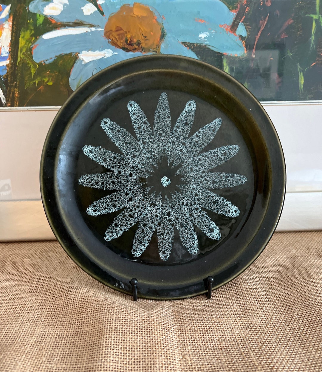 A Beautiful Dark Green Lotus Pottery Dish Made by Stoke Garden & Devon ...
