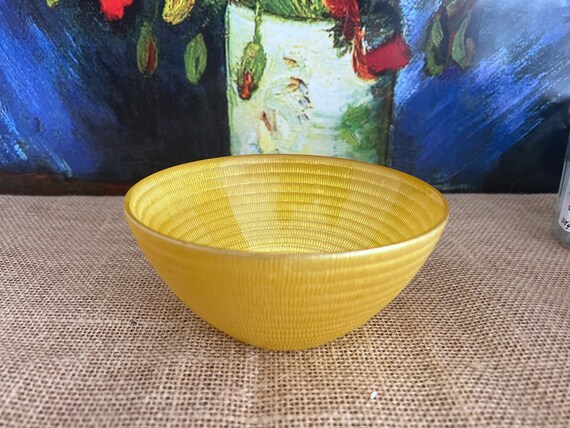 A Lovely Round Gold Ribbed Glass Bowl - Etsy