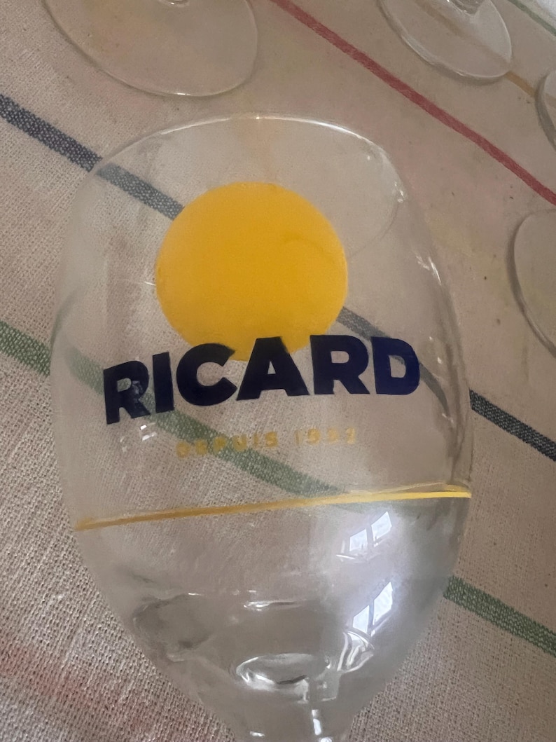 Set of 6 Ricard Depuis 1932 Full Sun Logo Glasses to Serve Pastis in an ...