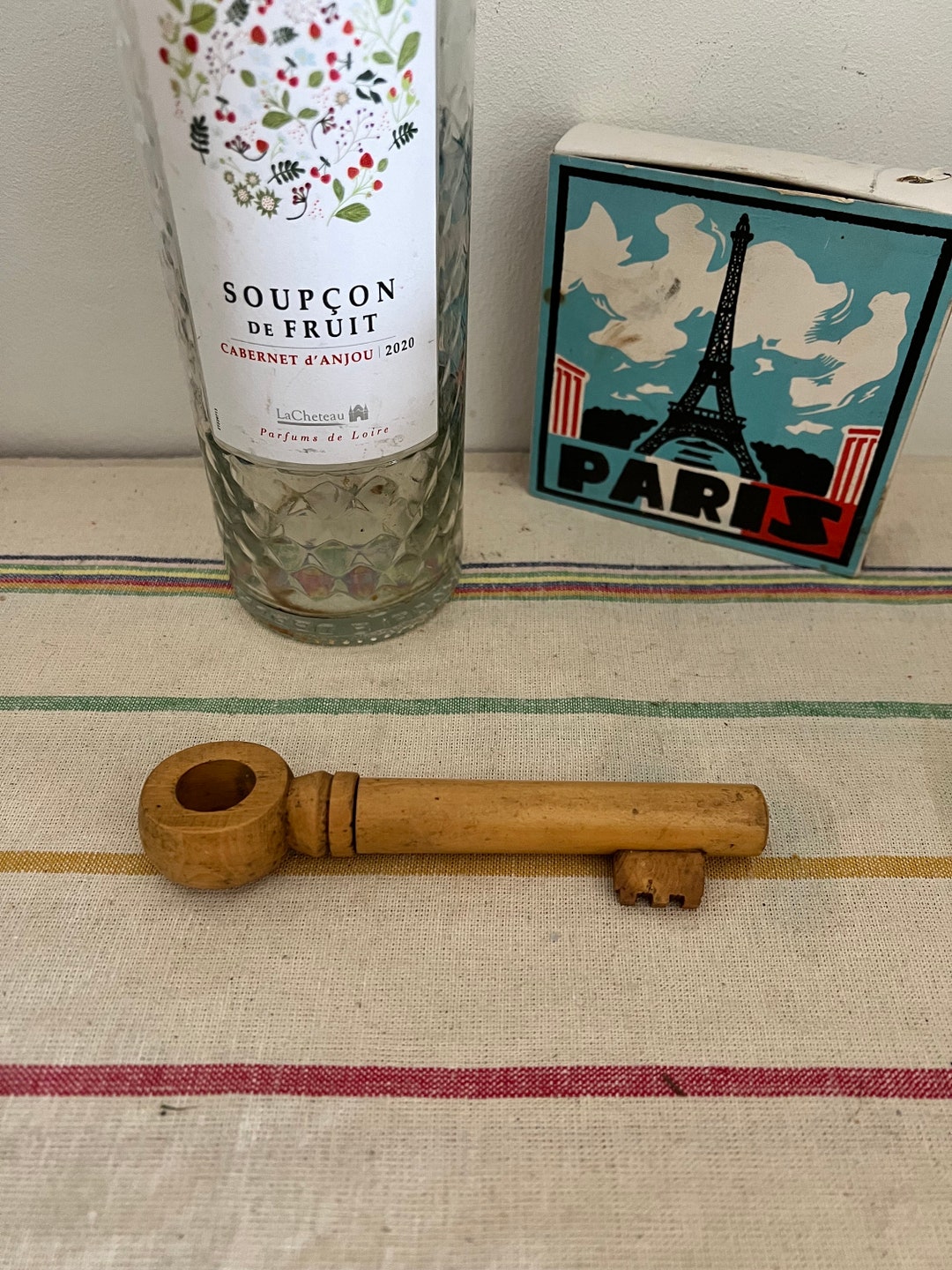 A Vintage French Farm House Key Design Advertisement Wooden Corkscrew ...