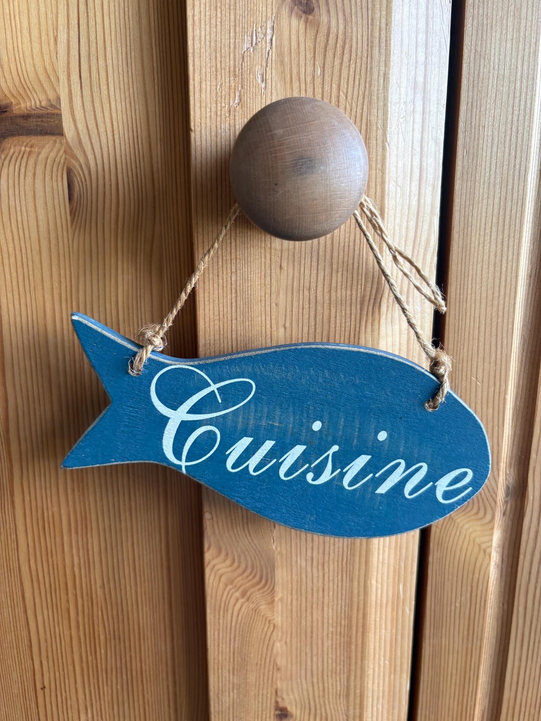 Wooden French Vintage “cuisine” ( Kitchen ) Wall Hanging Blue and White ...