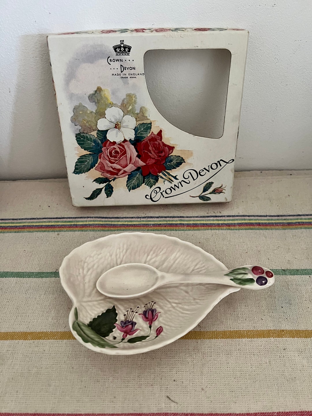 A Rare, Gorgeous Crown Devon Hand Painted Fuchsia Floral Jam Dish With ...