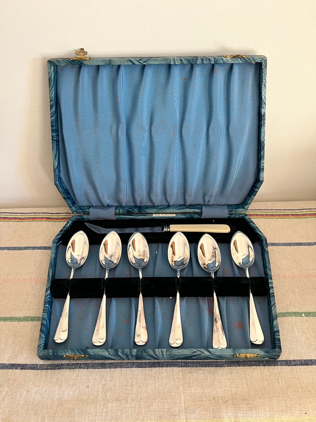 A Vintage Mappin and Webb - Mappin Plate Set of 6 Grapefruit Spoons With Faux Bone Handled ...