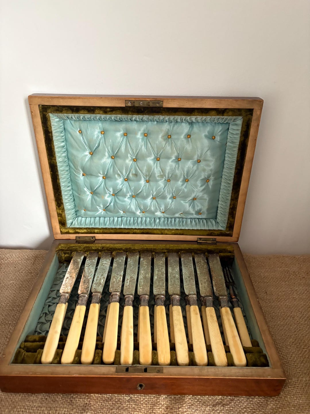 An Antique Boxed Set of Cutlery With Ornate Detailing Faux Bone Handles ...