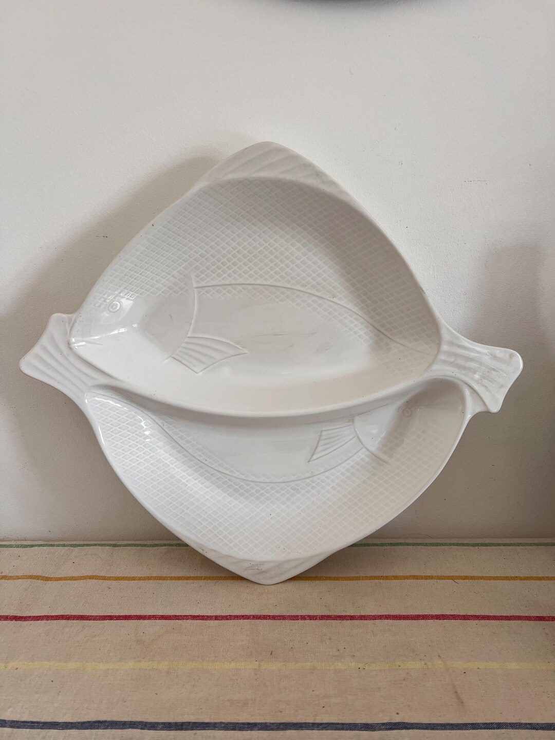 A Large Oval Fish Themed White Porcelain Large Plate to Use as Platter ...