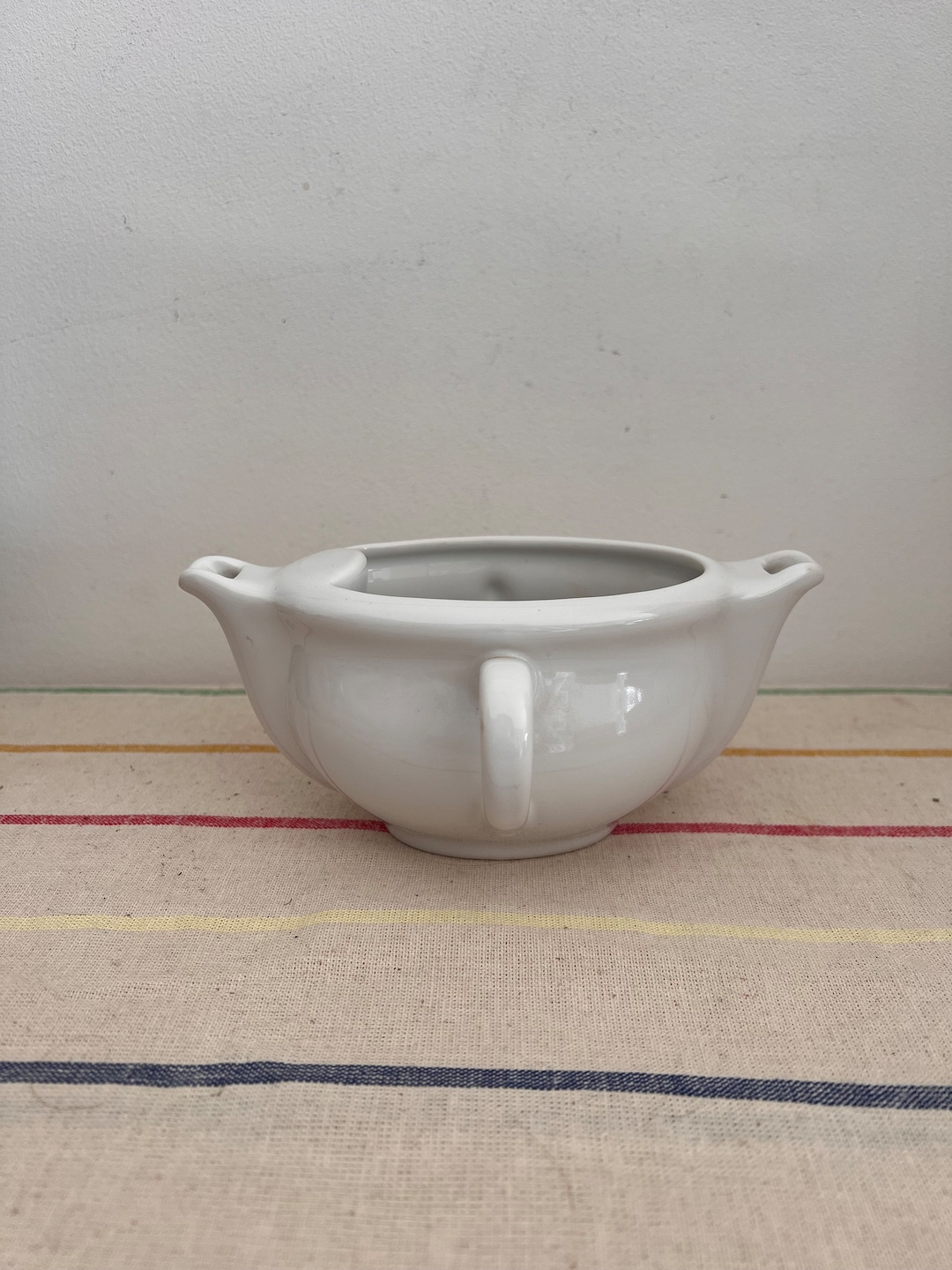 A Very Rare Clever French Vintage White Porcelain Gravy Boat With Two Spouts for Fatty Gravy and ...