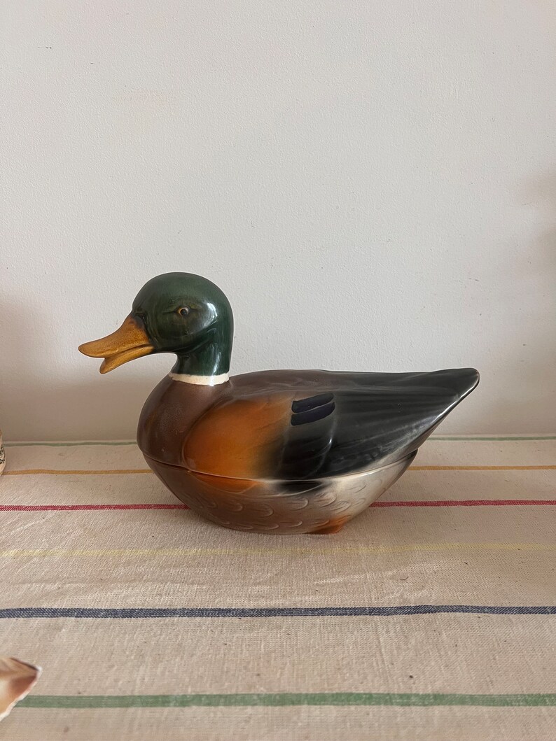 French Vintage Michel Caugant Style Duck Design Green Two Piece Lidded ...