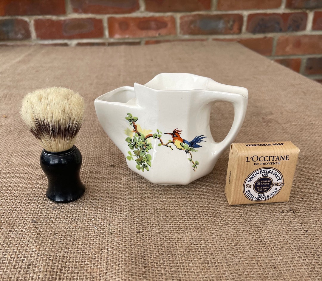 A Lovely Antique Shaving Mug in Cream China With a Colourful Tropical ...
