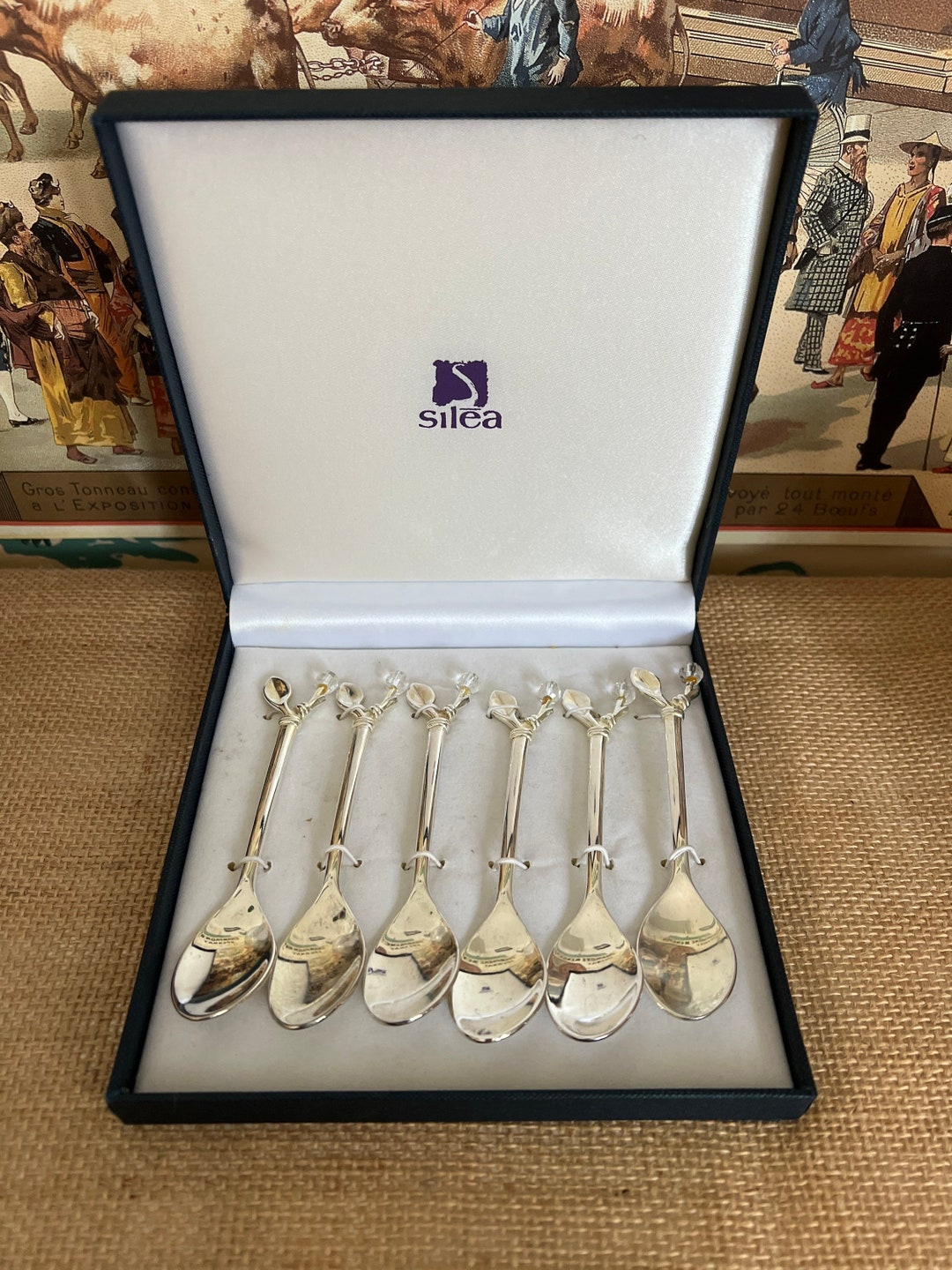 Gorgeous Boxed Set of Vintage Silea Silver Plated Coffee Spoon Set With ...