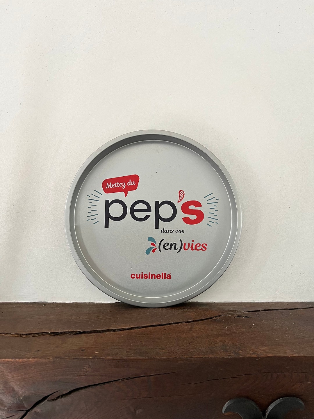 A Large Round Original French Silver Metal Advertising Tray for Peps ...