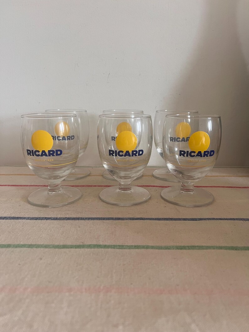 Set of 6 Ricard Depuis 1932 Full Sun Logo Glasses to Serve Pastis in an ...