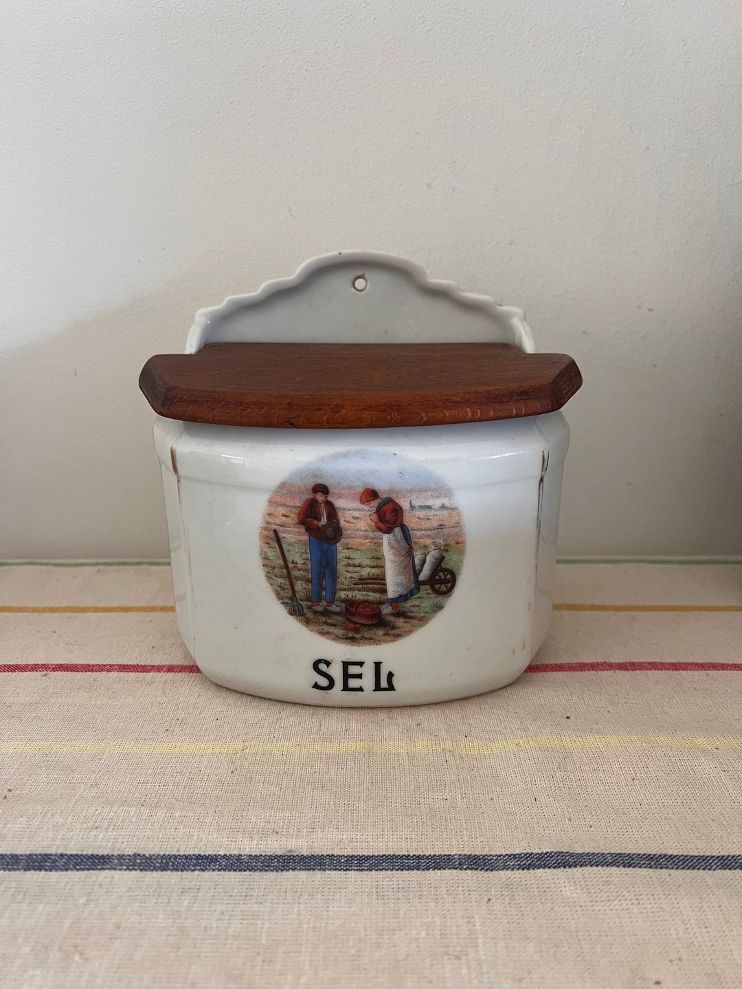 An Original Antique French Antique Wall Hanging Porcelain SEL Salt Box ...