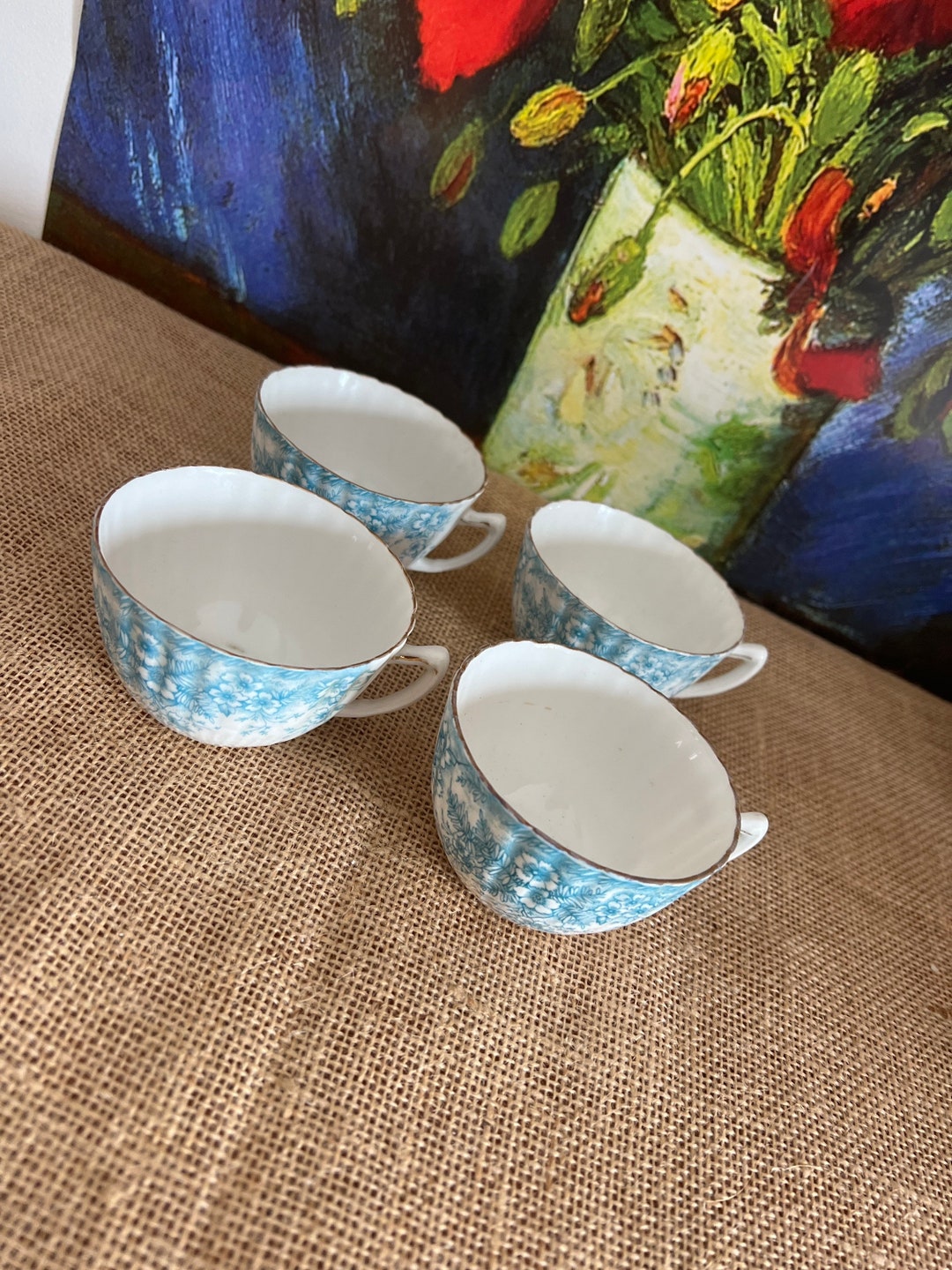 A Set of Four Circa 1900s Beautiful Bone China Fluted Tea Cups With a ...