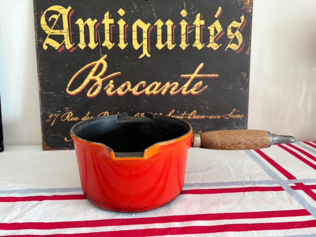 Vintage Orange Le Creuset Milk Pan - Cast Iron, Wooden Handle - Etsy