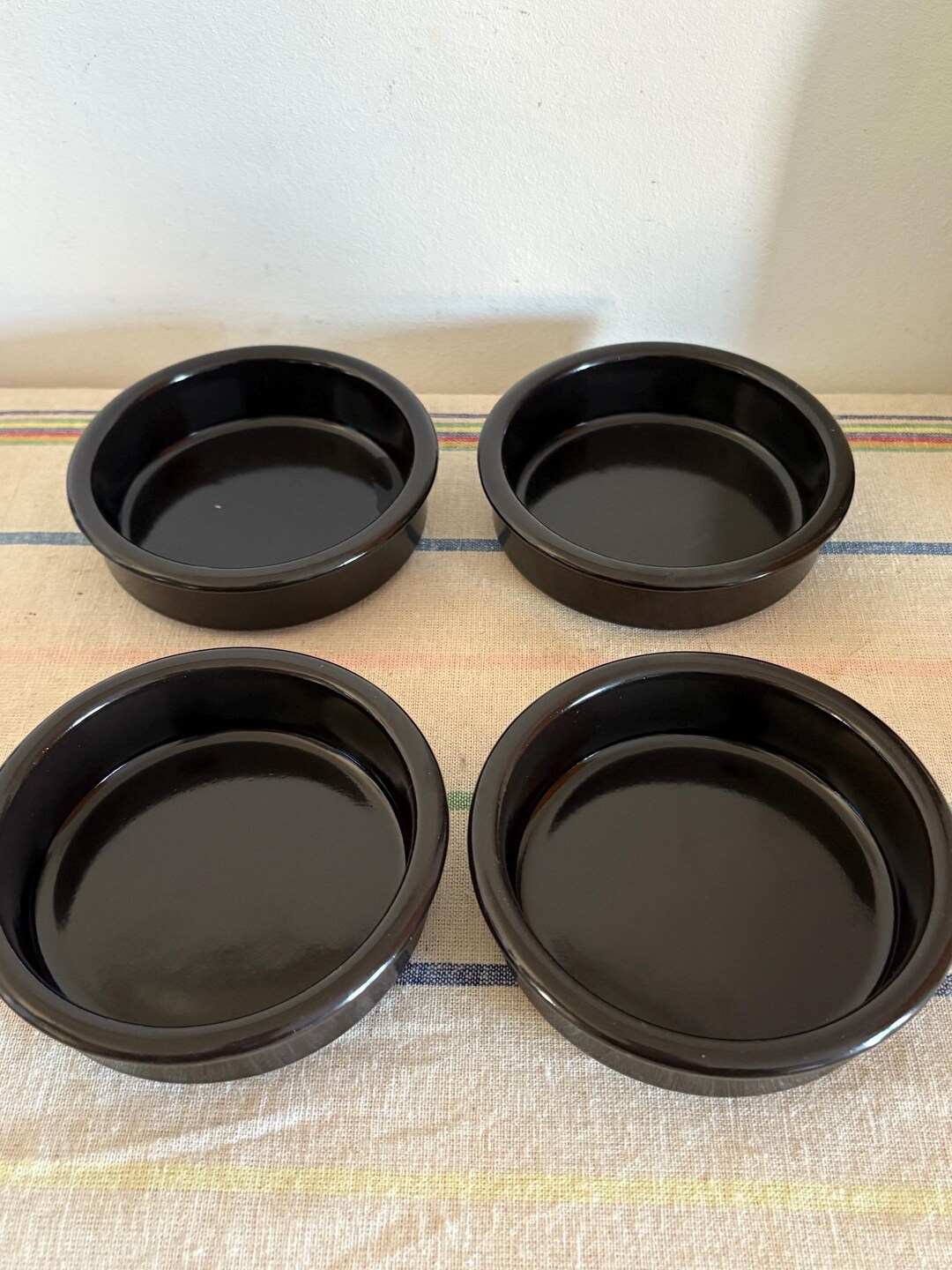 Set of Four Fully Glazed Brown Oven Proof Ceramic Crème Brûlée, Gratin ...