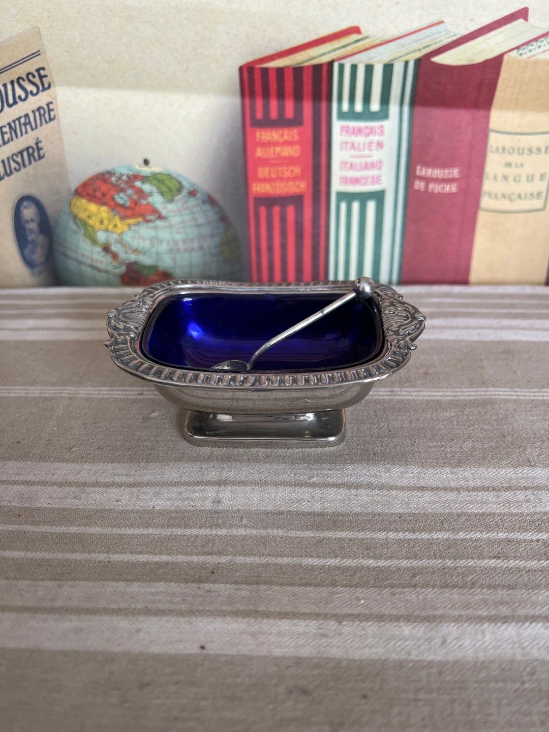 A Lovely English Antique EPNS Silver Plated Mustard Pot With Blue ...