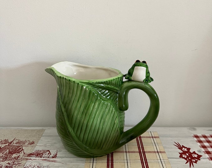 A Gorgeous French Vintage 7 Tall Frog Pitcher Majolica Style Hand ...