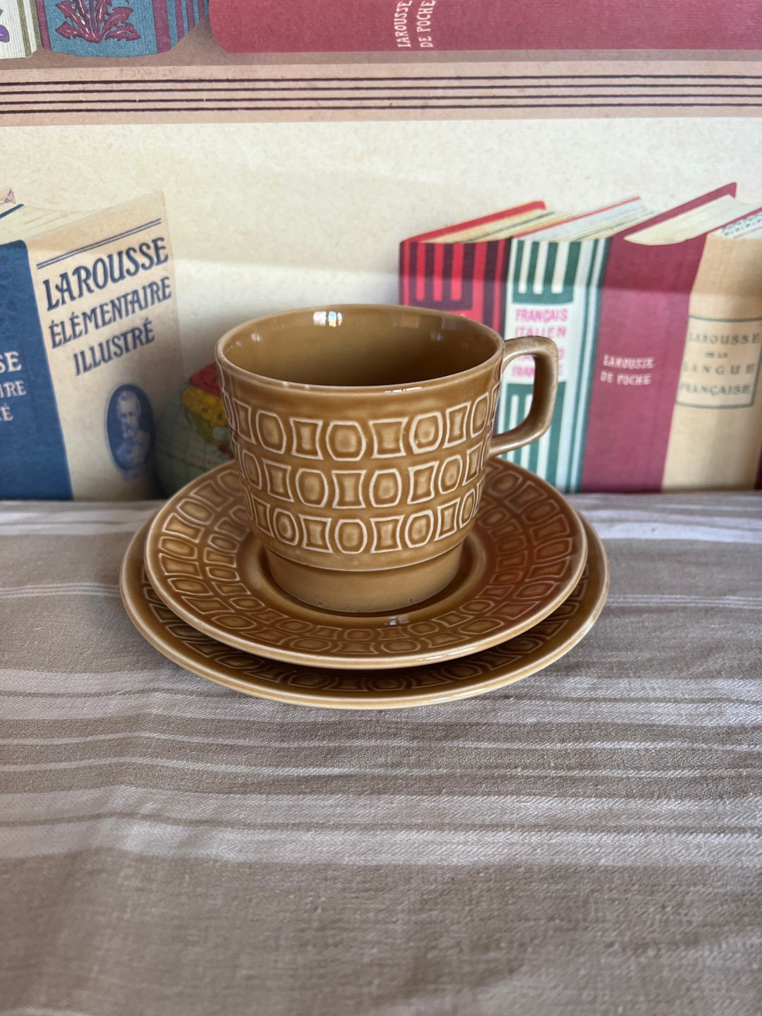 A Delightful Retro 1970s Tams Caramel Brown Trio of Side Plate, Cup and ...