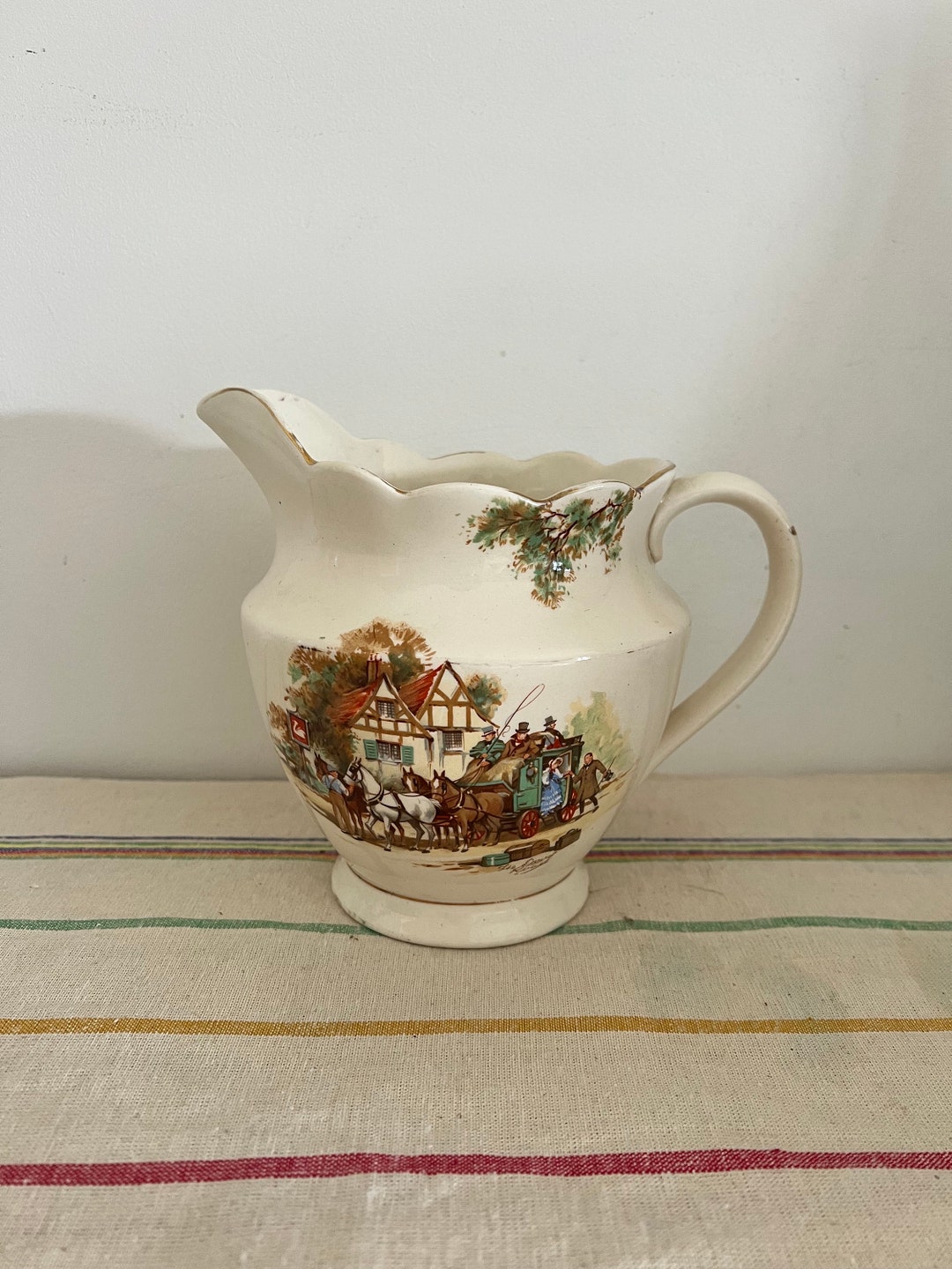 A Retro Falcon Ware White and Gold Trim Large Size Jug or Pitcher With ...