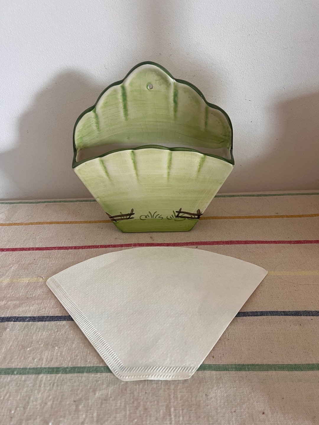 French Vintage Wall Hung Ceramic Drip Filter Coffee Papers Holder With ...