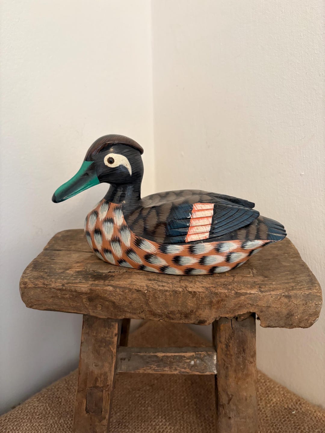 A Vintage Hand-carved and Hand-painted Solid Wood Duck Figurine With ...