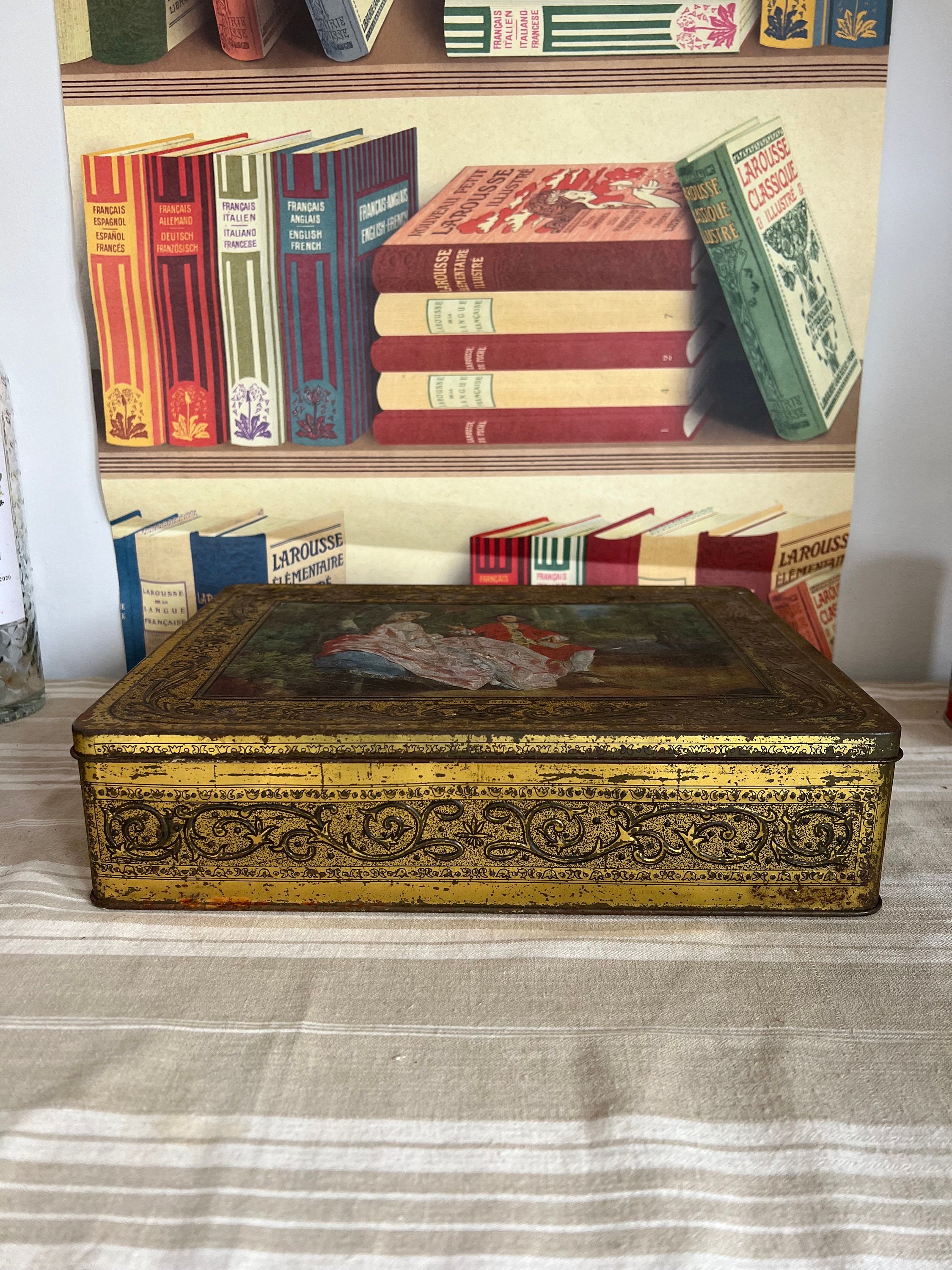 A Very Large Antique Gold Coloured Tin With a Hinged Lid Made in ...