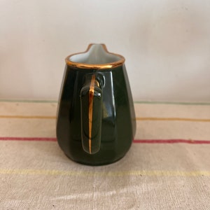 A Vintage French Cafe Apilco Green and Gold Rimmed China Jug, Creamer ...