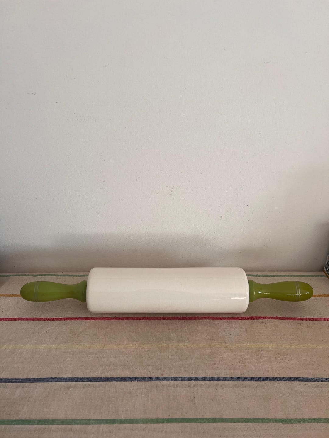 A Nutbrown White and Green Antique Earthenware Ceramic Rolling Pin With ...