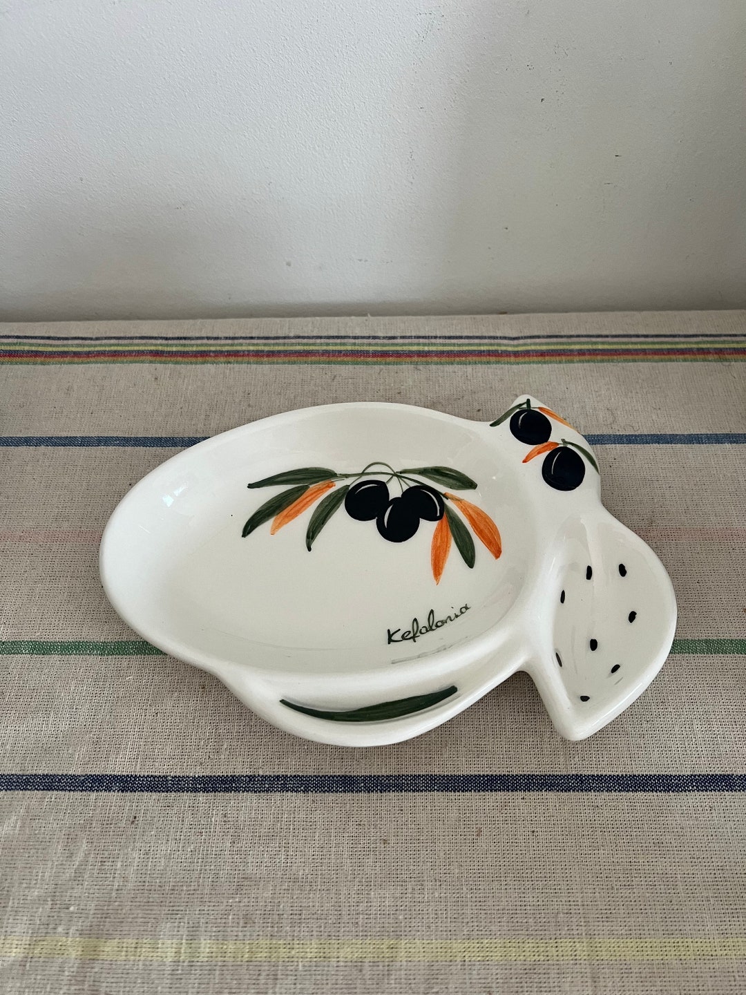 A Vintage Greek 'kefalonia' Glazed Ceramic Dish for Serving Olives With ...