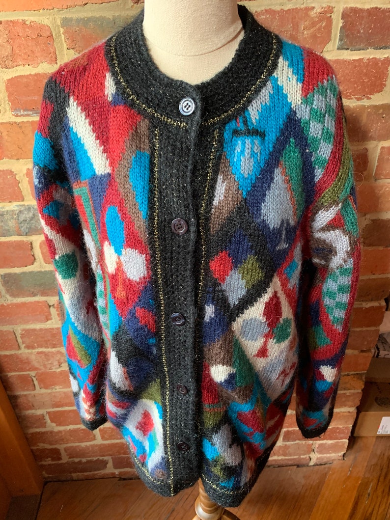 Vintage Funky Print 80s Cardigan Ladies Vintage Wool Jumper Etsy